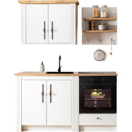 K&uuml;chenzeile OTTO HOME "KS-Westminster, Pantryk&uuml;che im Landhaus Stil, hochwertige Metallgriffe", wei&szlig; (k&uuml;che: wei&szlig;, korpus: pinie wei&szlig;, arbeitsplatte: eiche wotanfarben), B:164cm H:200cm T:60cm, Komplettk&uuml;chen-Sets, K&uuml;chenzeile, Breite 164 cm, Kommode, Wandpaneel, H&auml;ngeschrank und Herdumbau