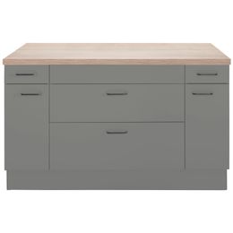 K&uuml;cheninsel Optifit "Elga", grau (k&uuml;che: grau, korpus: basaltgrau, arbeitsplatte: eichefarben hell), B:150cm T:95cm, Komplettk&uuml;chen-Sets, Soft-Close-Funktion, gro&szlig;en Vollausz&uuml;gen, Stellbreite 150 x 95 cm