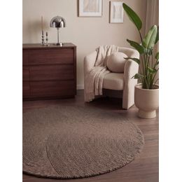 Wollteppich Hanse Home "Calmio, auch als L&auml;ufer und in rund", grau (taupe), H:18mm &Oslash;:120cm, Wolle, Teppiche, Handgetuftet, Wolle, Natur, Wohnzimmer, Schlafzimmer, Skandi, Hygge