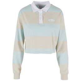 Longsleeve Karl Kani "Karl Kani Karl Kani Woven Signature Crop Striped Rugby LS", Damen, Gr. XL, light sand, lt blau, wei&szlig;, 100% Baumwolle, bedruckt, normal, amerikanischer Ausschnitt, Shirts