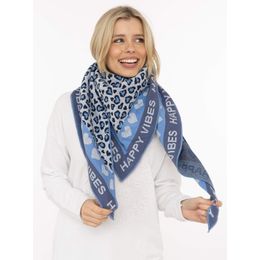 Dreieckstuch Zwillingsherz "Micha", Damen, blau, Baumwollmischung, Modet&uuml;cher, Mode Tuch, Leomuster mit Herzen und Schrift, vielseitig tragbar