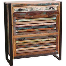 Schuhschrank Sit "Fiume Altholz Lamellenoptik Vintage Industrial Flur", bunt, B:85cm H:96cm T:35cm, Massivholz, Schr&auml;nke, Schuhschrank, Schuhschrank aus Altholz mit Lamellenfront im Vintage Design
