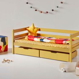 Einzelbett Hoppekids "ECO Comfort Kinderbett, Kiefer Massivholz, Jugendbett inkl. Rollrost", gelb (herbstgelb), B:76cm H:65cm L:166cm, Kiefer massiv, Betten, 70x160 cm, wahlweise in verschieden Farben/ Matratze/ Absturzsicherung