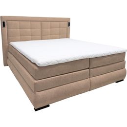 Boxspringbett OTTO HOME "MIVVA inkl. Bettkasten und Topper, Komfortliegeh&ouml;he: 67 cm", cappuccino, B:204cm L:215cm, Holz teilmassiv, Holzwerkstoff, Spanplatte, Komplettbetten, Boxspringbett, in H3, H4 oder Hmix H3/H4, wahlweise mit oder ohne LED-Leuchten