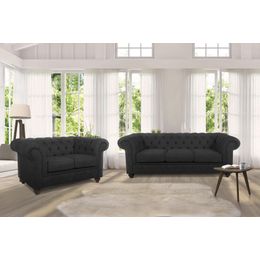 Sitzgruppe Home Affaire "Duc", grau (anthrazit), Samtoptik, Sitzm&ouml;bel-Sets, Bestehend aus 2-Sitzer und 3-Sitzer, Knopfheftung im R&uuml;cken