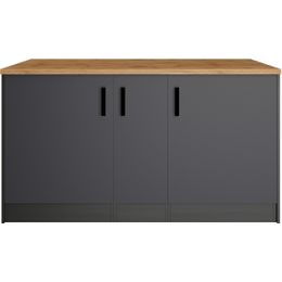 K&uuml;cheninsel KOCHSTATION "KS-Toronto", grau (k&uuml;che: grau, front: anthrazit, korpus: grafitgrau, arbeitsplatte: wotaneichefarben), B:153cm H:85cm T:100cm, Komplettk&uuml;chen-Sets, Breite 153 cm, MDF-Fronten, Flaschenregal