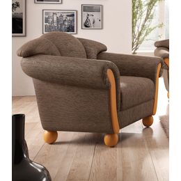 Sessel Home Affaire "Milano, bequemer Loungesessel, Landhaus-Stil, Holz-Chatosen und -F&uuml;&szlig;e", braun, B:102cm H:83cm T:81cm, Chenille (70% Polyacryl, 30% Polyester) auf Korpus und Zierkissen, Sitz und R&uuml;cken im Blumenmuster &raquo;Paradise&laquo; (100% Polyester);Chenille (70% Polyacryl, 30% Polyester), Sessel, Sessel