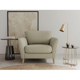 Sessel Home Affaire "MARSEILLE", beige, B:103cm H:88cm T:90cm, Webstoff (100% Polyester);Struktur fein (58% Polyester, 22% Polypropylen);Filzoptik (100% Polyester), Sessel, Sessel, Massivholzbeine Eiche, Landhausstil, Wellenunterfederung