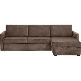 Schlafsofa Home Affaire "GOLDPOINT Ecksofa 264 cm, Liegefl&auml;che (140/200cm), L-Form", braun, B:264cm H:85cm T:157cm, Stuktur weich (100% Polyester);Luxus-Microfaser (100% Polyester), Sofas, Schlafsofa, Bettfunktion, Bonell-Federkernmatratze und Dauerschl&auml;fer-Funktion