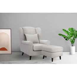 Sessel Home Affaire "Ohrensessel CHISTELLE, wahlweise mit Polsterhocker", beige (creme), B:81cm H:99cm T:87cm, 100% Polyester, Sessel, Sessel, mit Wellenunterfederung, Ma&szlig;e: B/T/H: 81/87/99 cm