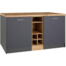 K&uuml;cheninsel KOCHSTATION "KS-Milan", grau (k&uuml;che: grau, front: anthrazit, korpus: grafitgrau, arbeitsplatte: wotaneiche), B:153cm H:86cm T:100cm, Komplettk&uuml;chen-Sets, Stellma&szlig; 153/100 cm, viel Stauraum, Lebensmittelpunkt: K&uuml;che
