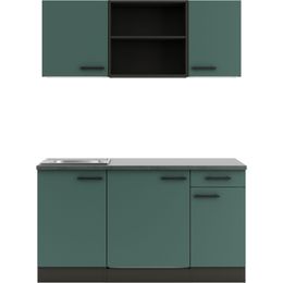 Pantryk&uuml;che Optifit "Palma", gr&uuml;n (k&uuml;che: gr&uuml;n, front: steingr&uuml;n, korpus: anthrazit, arbeitsplatte: anthrazit), B:150cm T:60cm, Komplettk&uuml;chen-Sets, Breite 150 cm, wahlweise mit Unterbauk&uuml;hlschrank oder Kochfeld