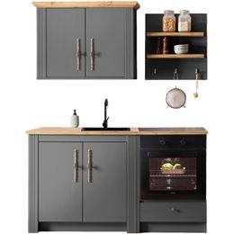 K&uuml;chenzeile OTTO HOME "KS-Westminster, Pantryk&uuml;che im Landhaus Stil, hochwertige Metallgriffe", grau (k&uuml;che: grau, korpus: grau dunkel, arbeitsplatte: eiche wotanfarben), B:164cm H:200cm T:60cm, Komplettk&uuml;chen-Sets, K&uuml;chenzeile, Breite 164 cm, Kommode, Wandpaneel, H&auml;ngeschrank und Herdumbau