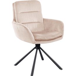 Esszimmerstuhl Salesfever "Pizzo Eleganter Armlehnstuhl", schwarz (beige schwarz, schwarz), B:60cm H:89cm T:64cm, Metall, Nylon, Polyester, St&uuml;hle, Esszimmerstuhl, Cord-Esszimmersessel mit 360 Drehkomfort