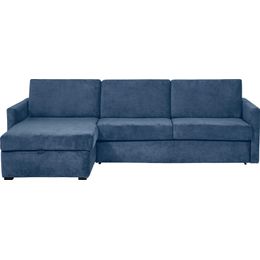 Schlafsofa Home Affaire "GOLDPOINT Ecksofa 264 cm, Liegefl&auml;che (140/200cm), L-Form", blau, B:264cm H:85cm T:157cm, Stuktur weich (100% Polyester);Luxus-Microfaser (100% Polyester), Sofas, Schlafsofa, Bettfunktion, Bonell-Federkernmatratze und Dauerschl&auml;fer-Funktion