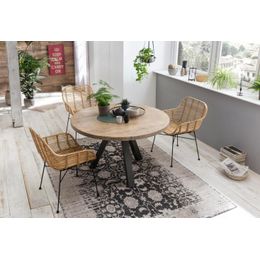 Esstisch Sit "Runder Esstisch Mangoholz 120 cm Massivholz Vintage Industrial", beige (natur, antik silberfarben), B:120cm H:76cm T:120cm, Tische, Esstisch, mit Massivholzplatte aus Mangoholz, runder Tisch