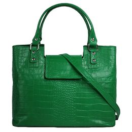 Henkeltasche CLUTY, Damen, Gr. B/H/T: 30cm x 20cm x 6cm onesize, gr&uuml;n, Leder, Reptilienpr&auml;gung, Taschen, echt Leder, Made in Italy