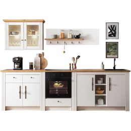 K&uuml;chenzeile OTTO HOME "KS-Westminster, Pantryk&uuml;che im Landhaus Stil, hochwertige Metallgriffe", wei&szlig; (k&uuml;che: wei&szlig;, korpus: pinie wei&szlig;, arbeitsplatte: eiche wotanfarben), B:294cm H:200cm T:60cm, Komplettk&uuml;chen-Sets, K&uuml;chenzeile, Breite 294 cm, Kommoden, Wandpaneel, H&auml;ngeschrank, Herdumbau, Topseller