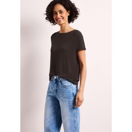 T-Shirt Street One, Damen, Gr. 42, espresso braun, Stoff, 95% Viskose, 5% Elasthan, unifarben, comfort fit normal, Rundhals, abgesteppt, Shirts T-Shirt, mit Rundhalsausschnitt