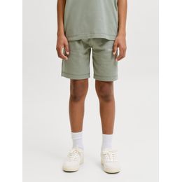 Jack & Jones Sweatshorts JACK & JONES JUNIOR "JPSTKARL NORREBRO SWEAT SHORTS JNR", M&auml;dchen, Gr. 152, N-Gr, seagrass, Web, Obermaterial: 89% Baumwolle, 11% Polyester, unifarben, relaxed fit knielang, Hosen Sweatshorts