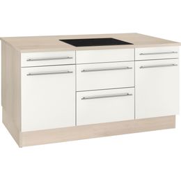 K&uuml;cheninsel Optifit "Bern", wei&szlig; (k&uuml;che: wei&szlig;, korpus: akaziefarben, arbeitsplatte: akaziefarben), B:160cm T:95cm, Komplettk&uuml;chen-Sets, Stellbreite 160x95 cm mit h&ouml;henverstellbaren F&uuml;&szlig;en, mit Metallgriffen