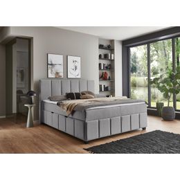 Boxbett Home Affaire "Bellah inkl. Bettkasten, erh&auml;ltlich in der Breite 180x200cm", grau, B:186cm L:209cm, Stoffbezug Nordic (100% Polyester), Komplettbetten, inkl. PU-Schaum-Topper