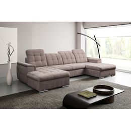 Wohnlandschaft WERK2 "Napoli zeitlos, elegant, bequem, Breite 330cm, U-Form", natur, B:330cm H:106cm T:174cm, 100% Polyester, Sofas, Wohnlandschaft, verstellbare Kopfteile, mit Schlaffunktion und Bettkasten
