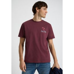 Langarmshirt Street One MEN, Herren, Gr. L (42), rot (burnt crimson rot), Web, 100% Baumwolle, unifarben mit Farbeinsatz, normal normal, Rundhals, B&uuml;ndchen, Shirts Langarmshirt, aus reiner Baumwolle