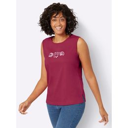 Shirttop Casual Looks, Damen, Gr. 52, lila (himbeere), 100% Baumwolle, gemustert, unifarben, Rundhals, Tops Shirttop