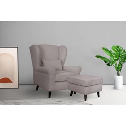 Sessel Home Affaire "Ohrensessel CHISTELLE, wahlweise mit Polsterhocker", beige, B:81cm H:99cm T:87cm, 100% Polyester, Sessel, Sessel, mit Wellenunterfederung, Ma&szlig;e: B/T/H: 81/87/99 cm