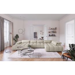 Wohnlandschaft COTTA "Orion U-Form, B: 409 cm", nature, B:409cm H:73cm T:225cm, 90% Polyester, 10% Polyamid, Sofas, Wohnlandschaft, mit Kopfteilverstellung & 6 Nierenkissen