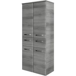 Midischrank SAPHIR "Quickset Badschrank 60 cm breit, 141 cm hoch mit 4 T&uuml;ren", grau (graphit struktur, graphit struktur), B:60cm H:141cm T:33cm, Holzwerkstoff, Schr&auml;nke, Midischrank, Badezimmer-Midischrank inkl. T&uuml;rd&auml;mpfer, Griffe in Chrom gl&auml;nzend