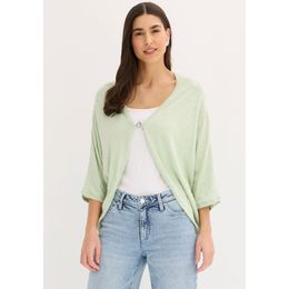 Strickjacke bonprix, Damen, Gr. 36/38 (S), hellschilf, Feinstrick, Obermaterial: 100% Baumwolle, unifarben, oversize Po-bedeckend, V-Ausschnitt, Fledermaus&auml;rmel, Strickjacken Strickjacke, Oversize-Passform, 3/4-&Auml;rmel, eleganter Stil, aus Baumwolle
