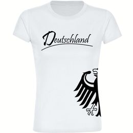 multifanshop Damen T-Shirt - Deutschland - Adler seitlich - Druck schwarz - Frauen