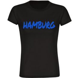 multifanshop Damen T-Shirt - Hamburg - Textmarker - Druck blau - Frauen