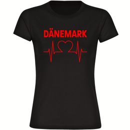 multifanshop Damen T-Shirt - D&auml;nemark - Herzschlag - Druck rot - Frauen