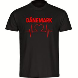 multifanshop Herren T-Shirt - D&auml;nemark - Herzschlag - Druck rot - M&auml;nner