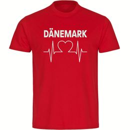 multifanshop Herren T-Shirt - D&auml;nemark - Herzschlag - Druck wei&szlig; - M&auml;nner