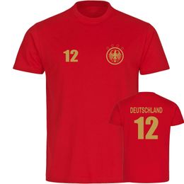 multifanshop Herren T-Shirt - Deutschland - Adler Retro Trikot 12 Gold - Druck gold metallic - M&auml;nner