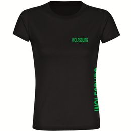 multifanshop Damen T-Shirt - Wolfsburg - Brust & Seite - Druck gr&uuml;n - Frauen