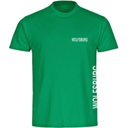 multifanshop Herren T-Shirt - Wolfsburg - Brust & Seite - Druck wei&szlig; - M&auml;nner