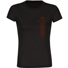 multifanshop Damen T-Shirt - St. Pauli - Streifen - Druck braun - Frauen