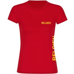 multifanshop Damen T-Shirt - Belgien - Brust & Seite - Druck gelb - Frauen