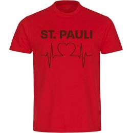 multifanshop Herren T-Shirt - St. Pauli - Herzschlag - Druck braun - M&auml;nner