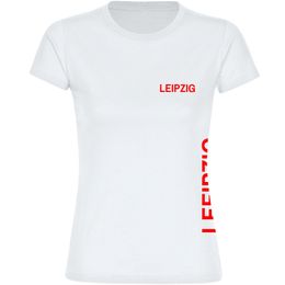 multifanshop Damen T-Shirt - Leipzig - Brust & Seite - Druck rot - Frauen