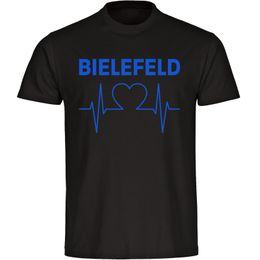 multifanshop Herren T-Shirt - Bielefeld - Herzschlag - Druck blau - M&auml;nner