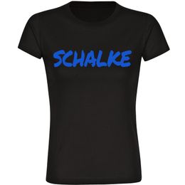 multifanshop Damen T-Shirt - Schalke - Textmarker - Druck blau - Frauen