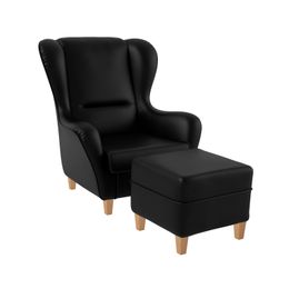 Supellex Sofia Ohrensessel mit Hocker Design Kunstleder Milano Schwarz?
