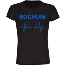 multifanshop Damen T-Shirt - Bochum - Herzschlag - Druck blau - Frauen