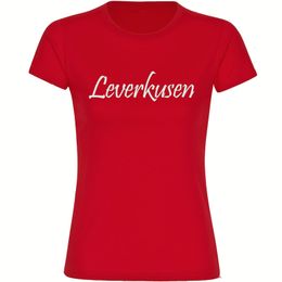 multifanshop Damen T-Shirt - Leverkusen - Schriftzug - Druck wei&szlig; - Frauen